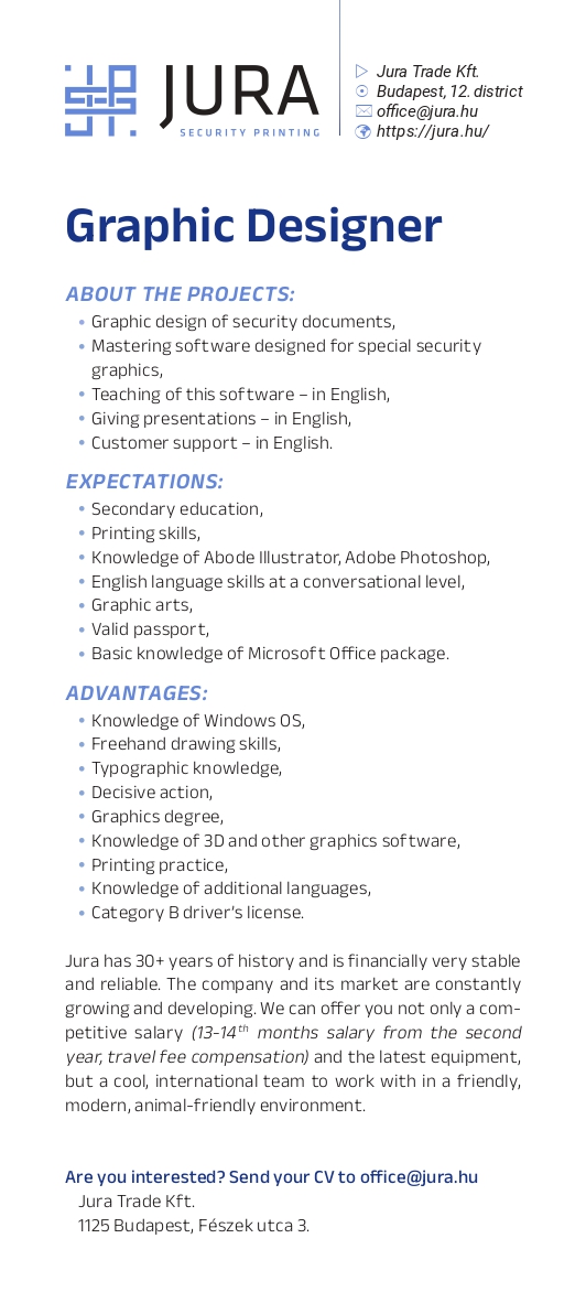 Open Graphic Designer Position - Jura